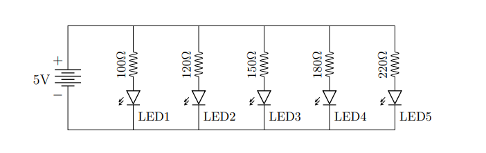 Solved 1.Are all LEDs lit with correct relative brightness | Chegg.com
