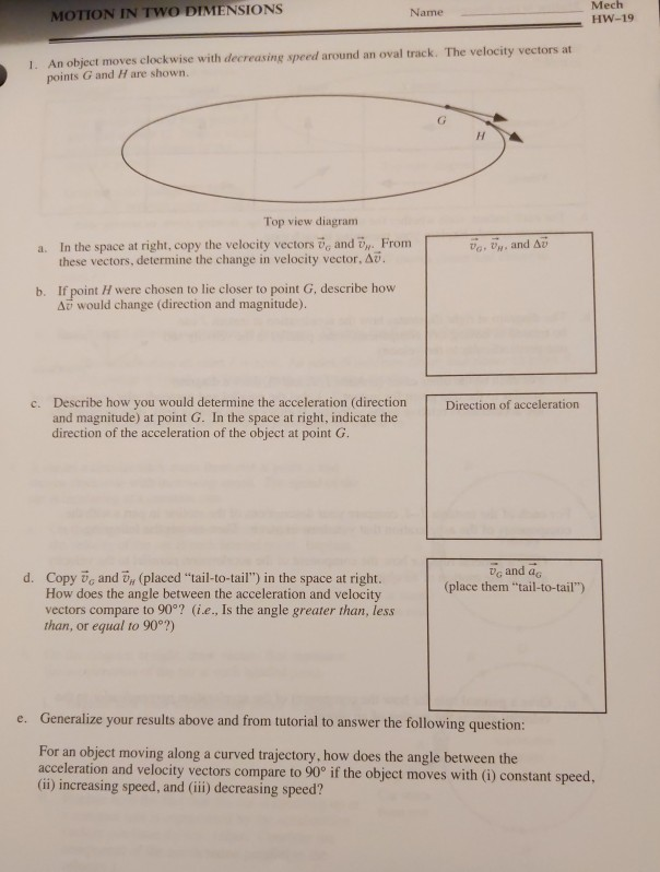 Solved MOTION IN TWO DIMENSIONS Name Mech HW-19 1 An object | Chegg.com