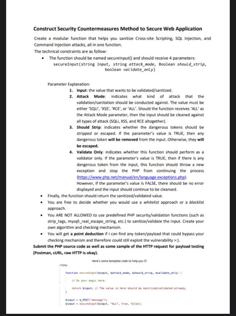 Solved Construct Security Countermeasures Method To Secure