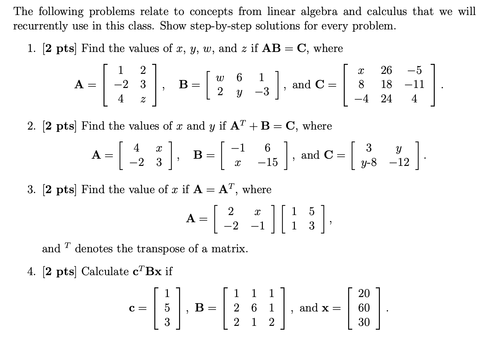 Solved The following problems relate to concepts from linear | Chegg.com
