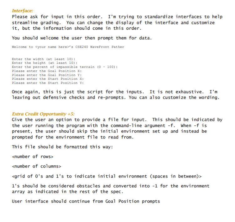 Solved Specifications: Option #1 - Wavefront Path Finder | Chegg.com