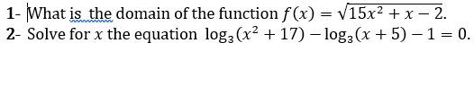Solved 1- What is the domain of the function f(x)=15x2+x−2. | Chegg.com
