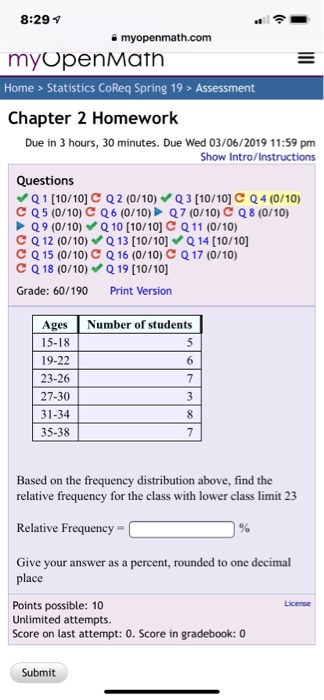Solved 8:291 a myopenmath.comm myopenMath Home Statistics | Chegg.com