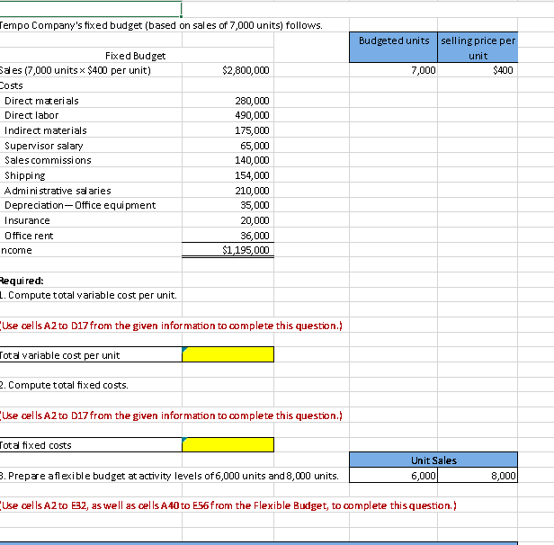 Solved (Use cells A2 to E2, as well as cells A40 to E56from | Chegg.com