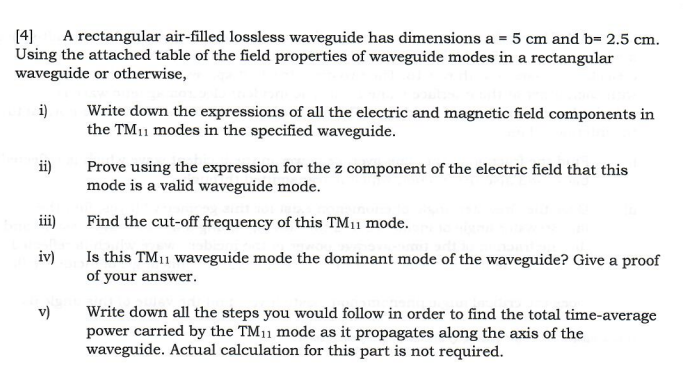 Solved [4] A rectangular air-filled lossless waveguide has | Chegg.com