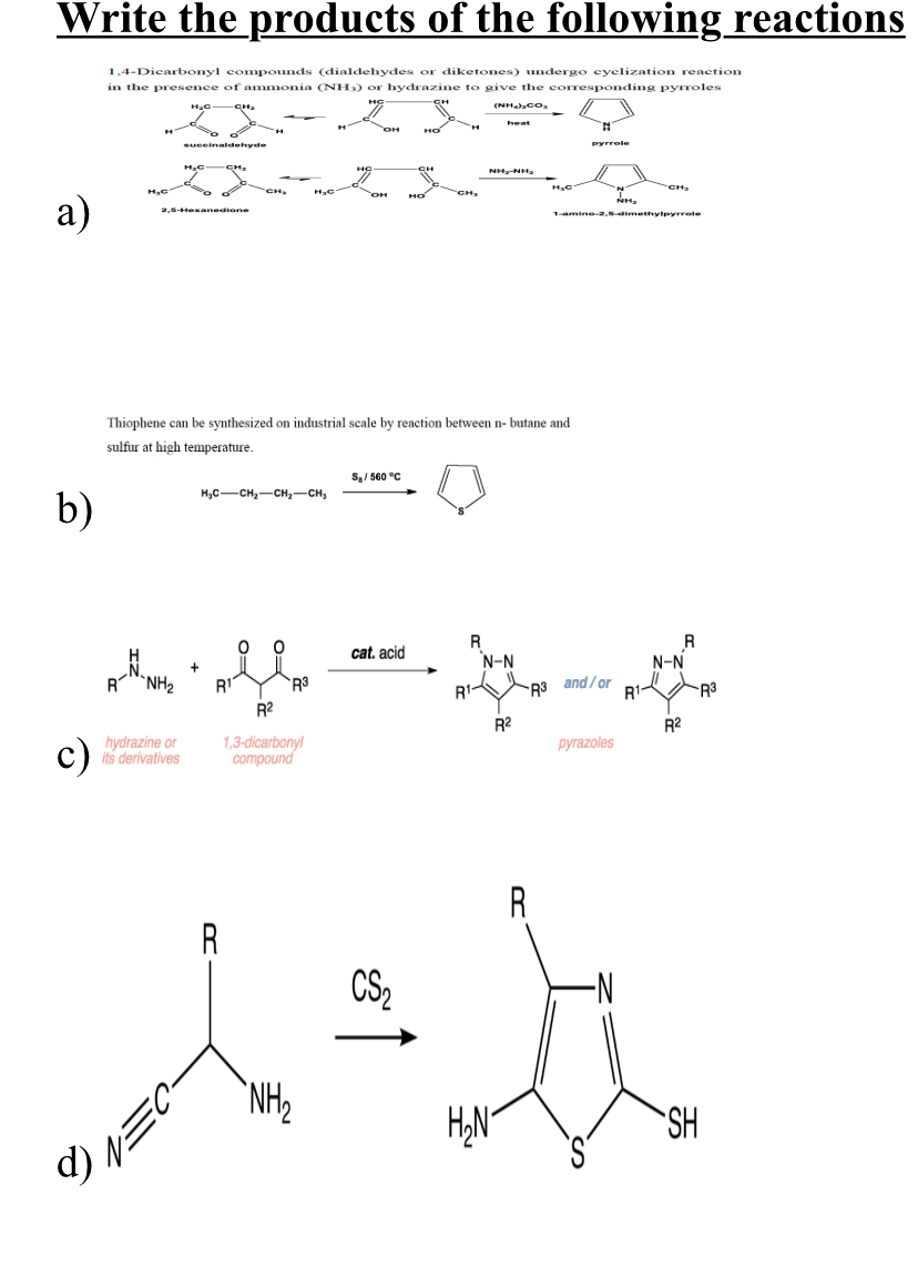 Write the products of the following reactions | Chegg.com