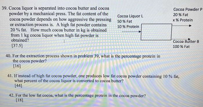 Solved 39. Cocoa liquor is separated into cocoa butter and | Chegg.com