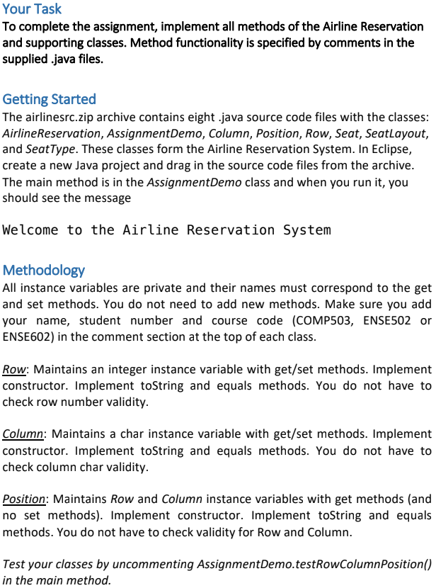 Solved Airline Reservation System Individual Assignment Part | Chegg.com