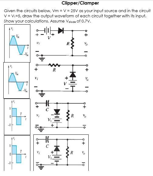 Solved Clipper/Clamper Given the circuits below, Vm = V = | Chegg.com