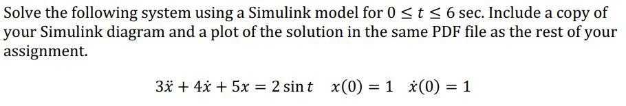 Solved Solve the following system using a Simulink model for | Chegg.com