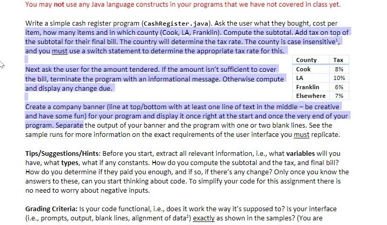 Solved Write a simple cash register program | Chegg.com