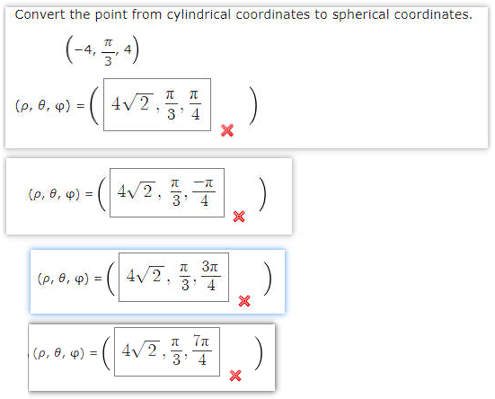 Solved Convert the point from cylindrical coordinates to | Chegg.com