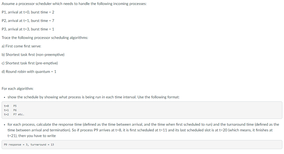 Assume a processor scheduler which needs to handle | Chegg.com