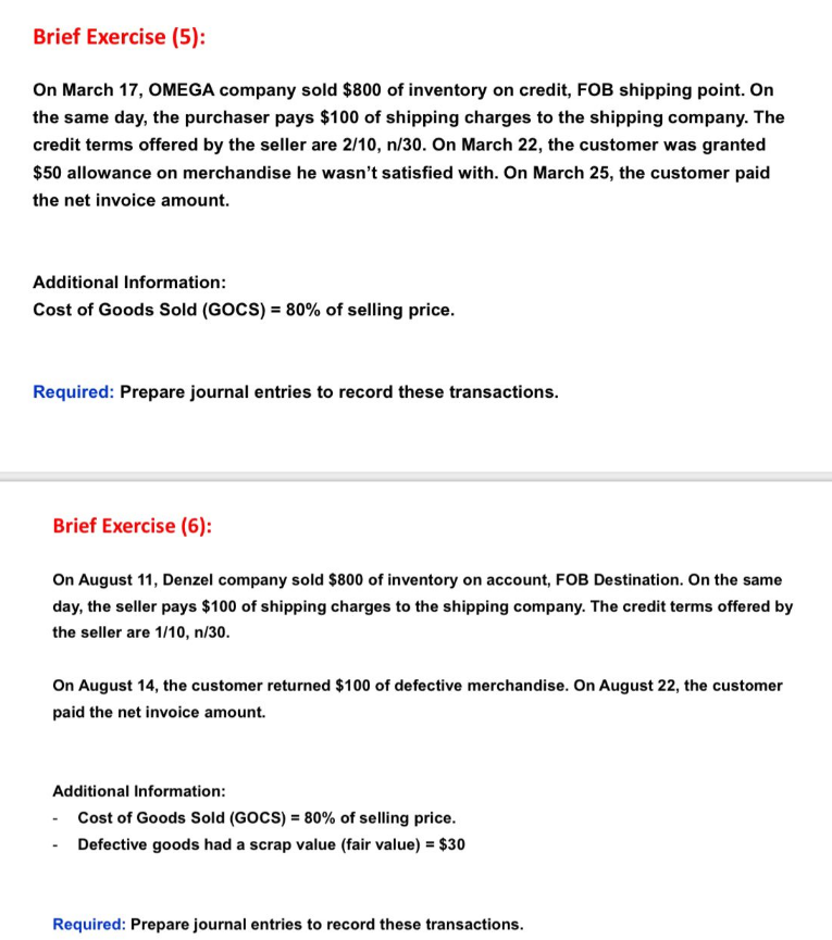 Solved Brief Exercise (5):On March 17, ﻿OMEGA company sold | Chegg.com