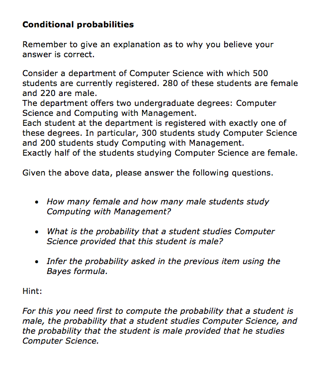 Solved Conditional probabilities Remember to give an | Chegg.com