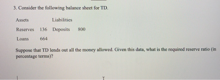 Solved 3. Consider the following balance sheet for TD | Chegg.com
