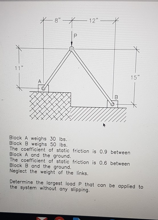 Solved 78" * 12" —_ Block A weighs 30 lbs. Block B weighs 50 | Chegg.com