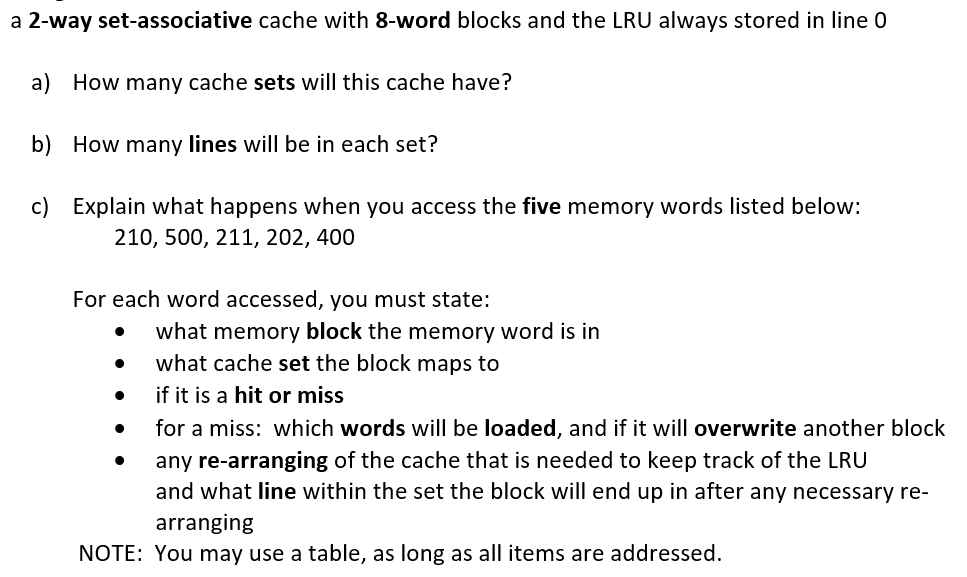 Solved a 2-way set-associative cache with 8-word blocks and | Chegg.com
