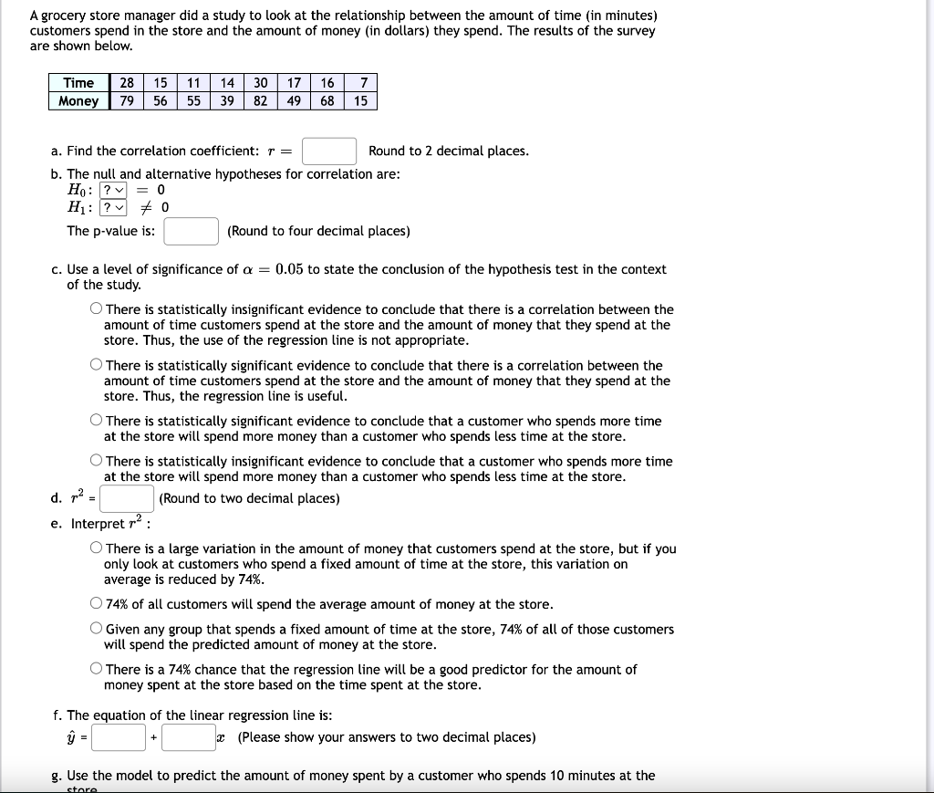 Solved A grocery store manager did a study to look at the | Chegg.com