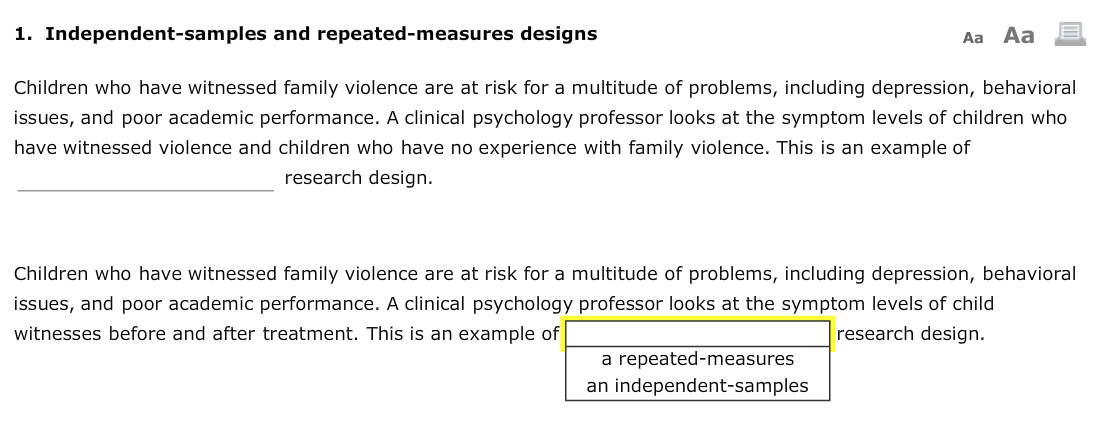 Solved 1. Independent-samples and repeated-measures designs | Chegg.com