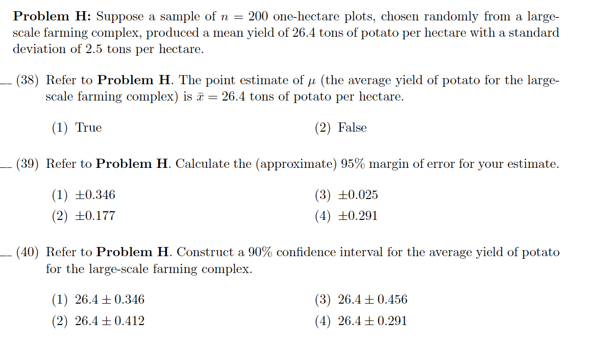 Solved Problem H: Suppose a sample of n = 200 one-hectare | Chegg.com