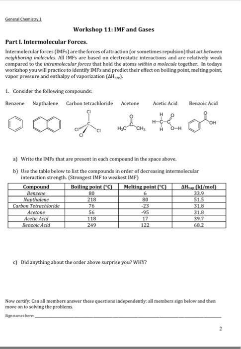 Solved Workshop 11: IMF and Gases Part I. Intermolecular | Chegg.com