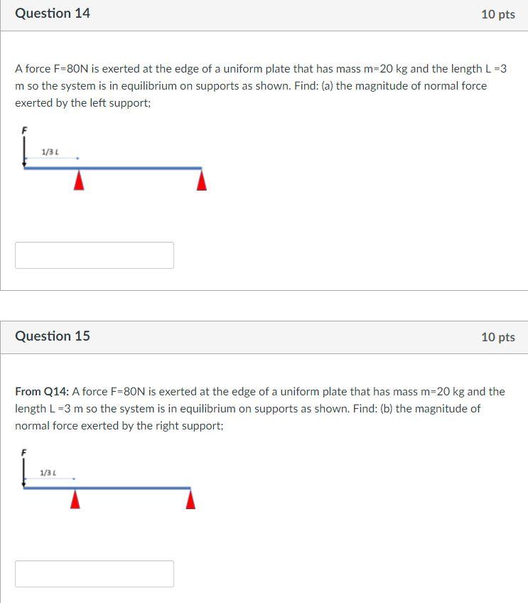 Solved Question 14 10 pts A force F=80N is exerted at the | Chegg.com