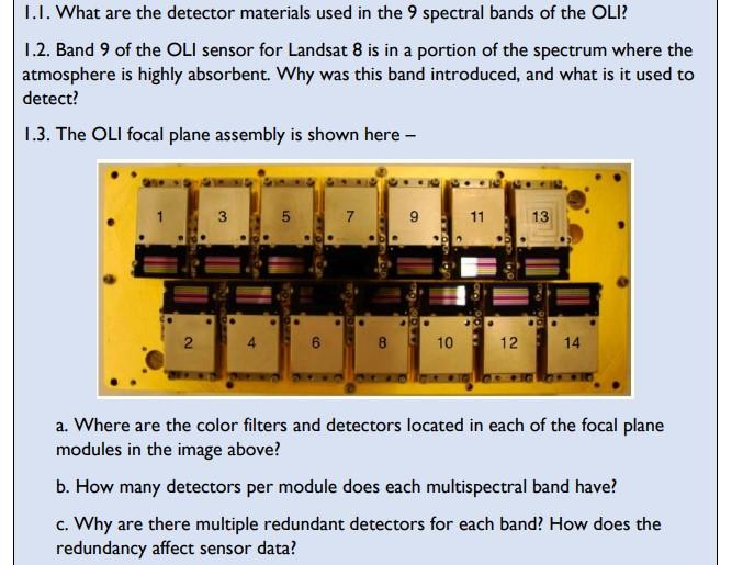 Solved 1.2. Band 9 of the OLI sensor for Landsat 8 is in a | Chegg.com
