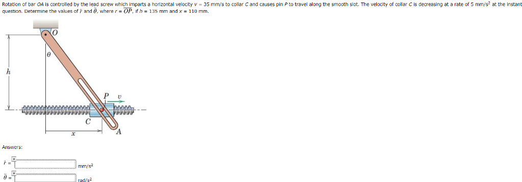 Solved Rotation of bar OA is controlled by the lead screw | Chegg.com