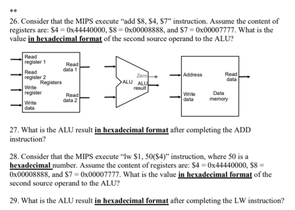 Solved ** 26. Consider that the MIPS execute “add $8, 84, | Chegg.com