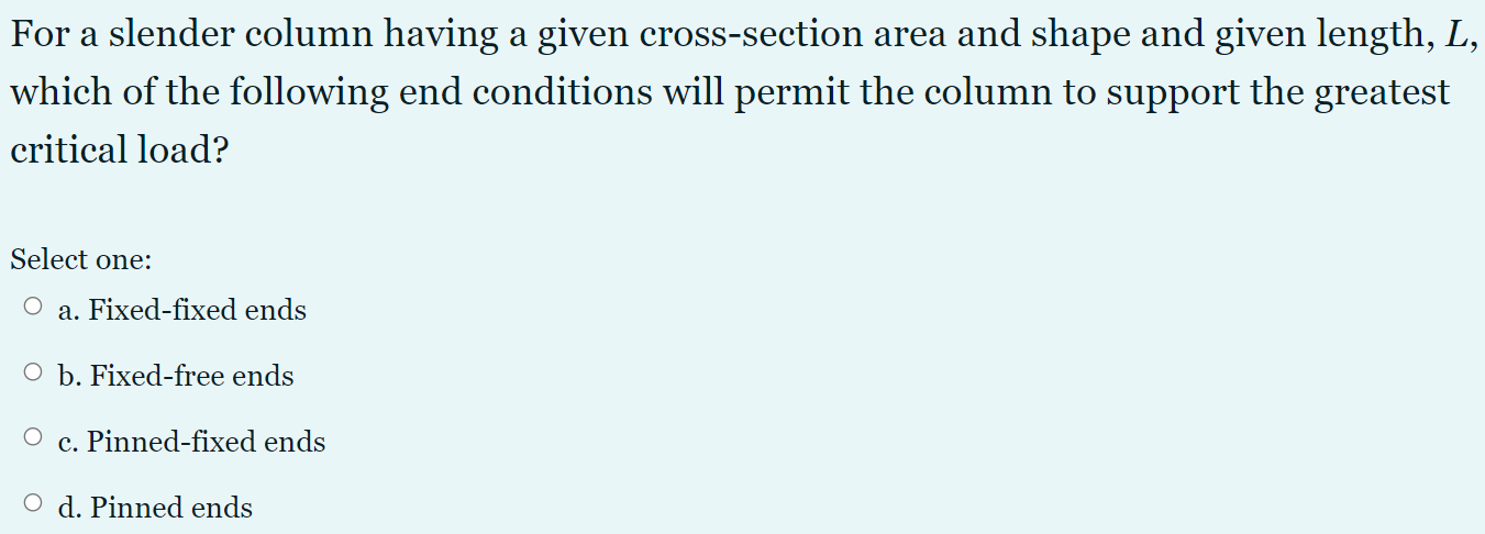 Solved For a slender column having a given cross-section | Chegg.com