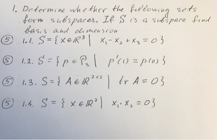 Determine Whether The Following Sets Form Subspaces