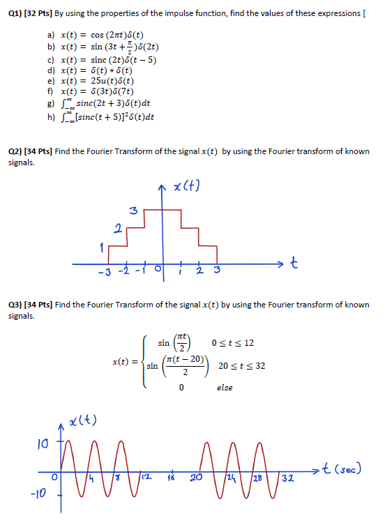 Solved Q1) [32 Pts] By using the properties of the impulse | Chegg.com