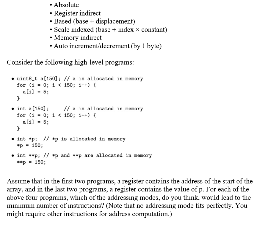 Solved - Absolute - Register indirect - Based (base + | Chegg.com