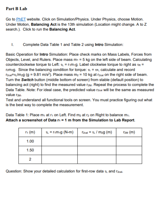 Solved Part B Lab Go to PhET website. Click on | Chegg.com