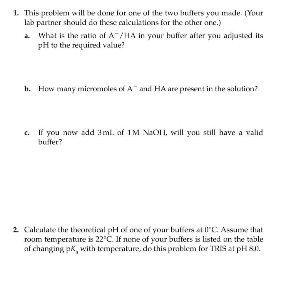 Solved Results Part A: Preparation of Buffers Buffer 1: | Chegg.com