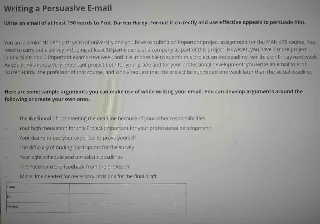 Solved Writing a Persuasive E-mail Write an email of at | Chegg.com
