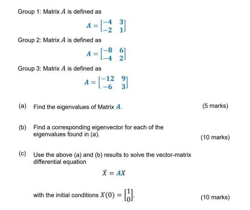 Solved Group 1: Matrix A is defined as -4 31 A= -2 1. Group | Chegg.com