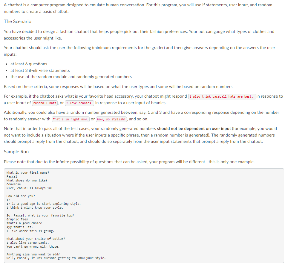 Solved A chatbot is a computer program designed to emulate | Chegg.com