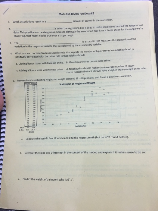 Solved MATH 161 REVIEW FOR EXAM #2 1. Weak associations | Chegg.com
