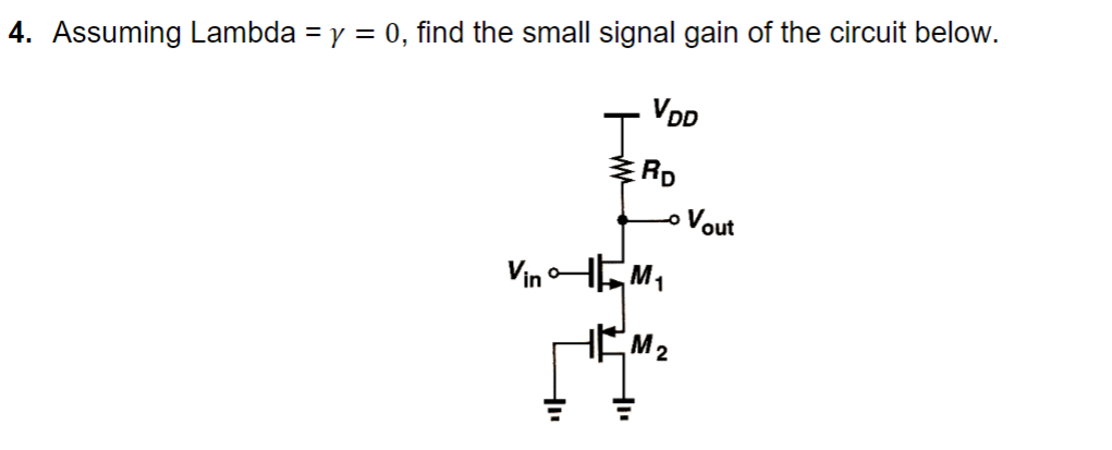 Solved Assuming Lambda =γ=0, ﻿find the small signal gain of | Chegg.com
