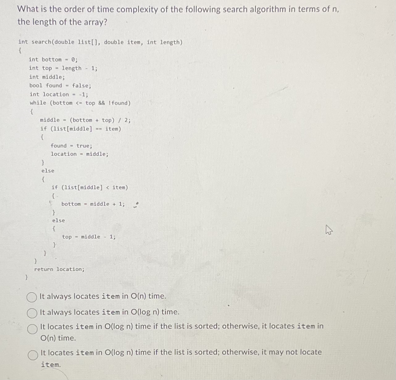 Solved What is the order of time complexity of the following | Chegg.com