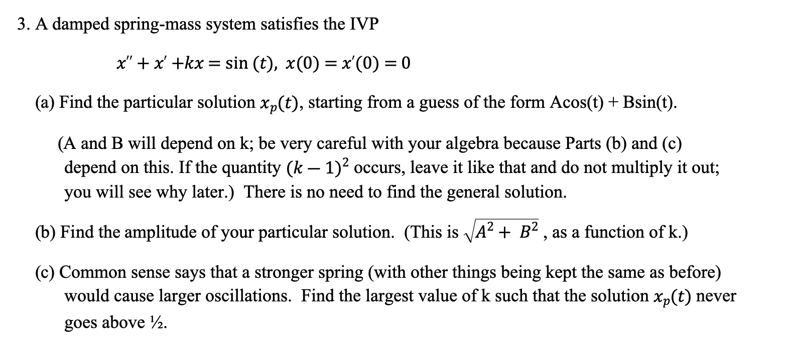 Solved 3. A damped spring-mass system satisfies the IVP x" + | Chegg.com