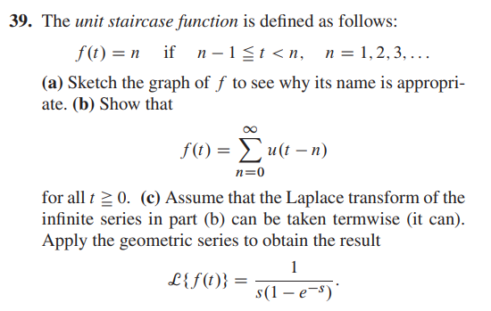 Solved 39. The unit staircase function is defined as | Chegg.com