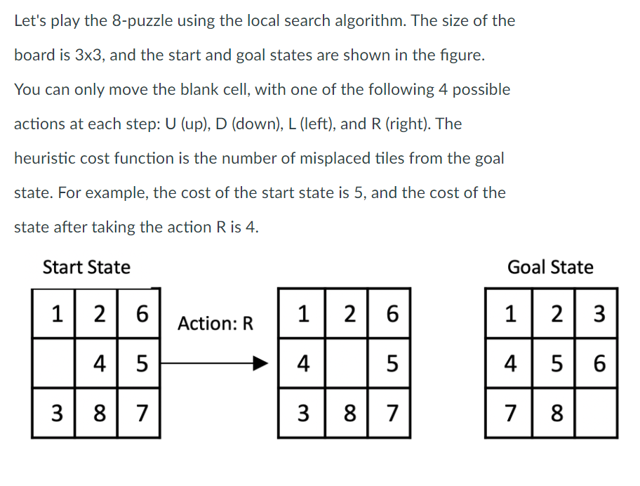 Solved Let's play the 8-puzzle using the local search | Chegg.com