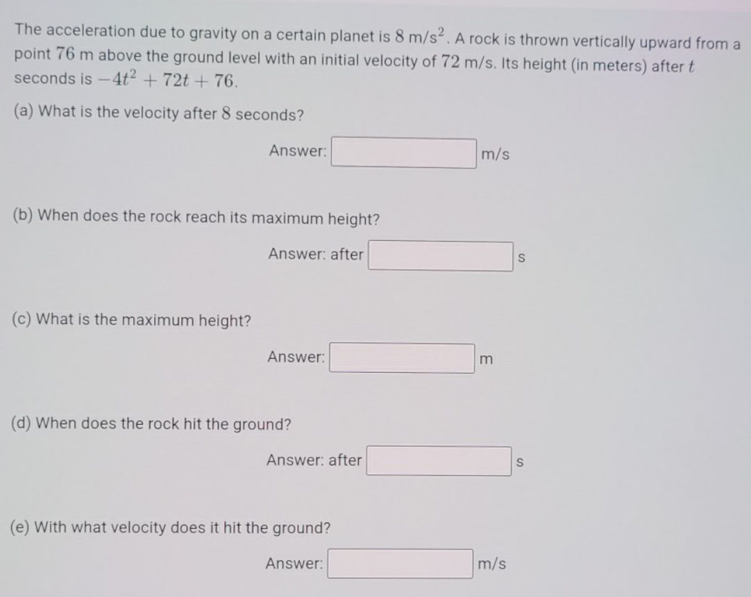 Solved The acceleration due to gravity on a certain planet | Chegg.com