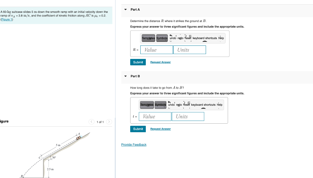 Solved Part A A 60-kg suitcase slides 5 m down the smooth | Chegg.com