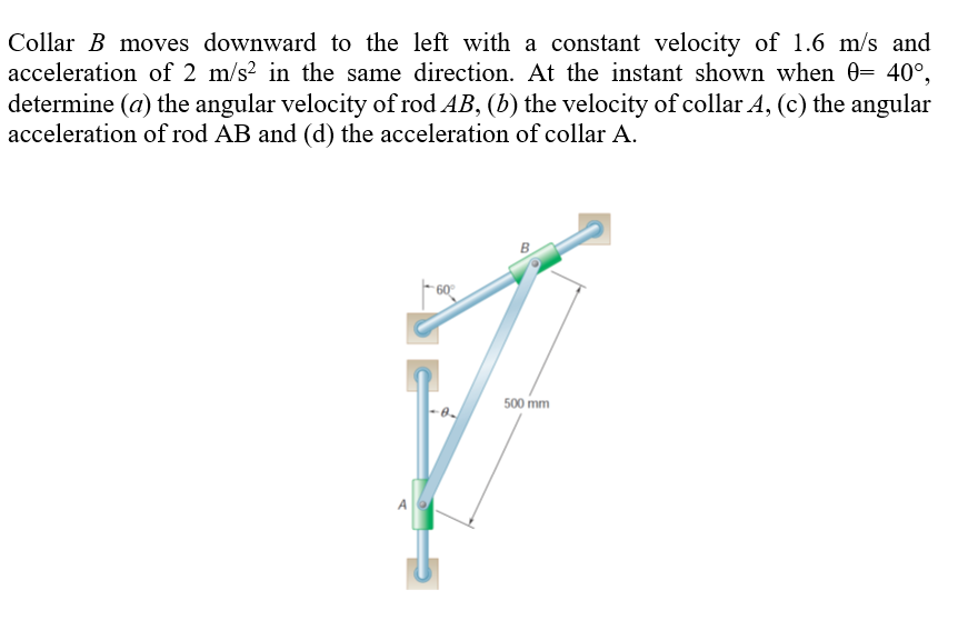 Solved Collar B moves downward to the left with a constant | Chegg.com