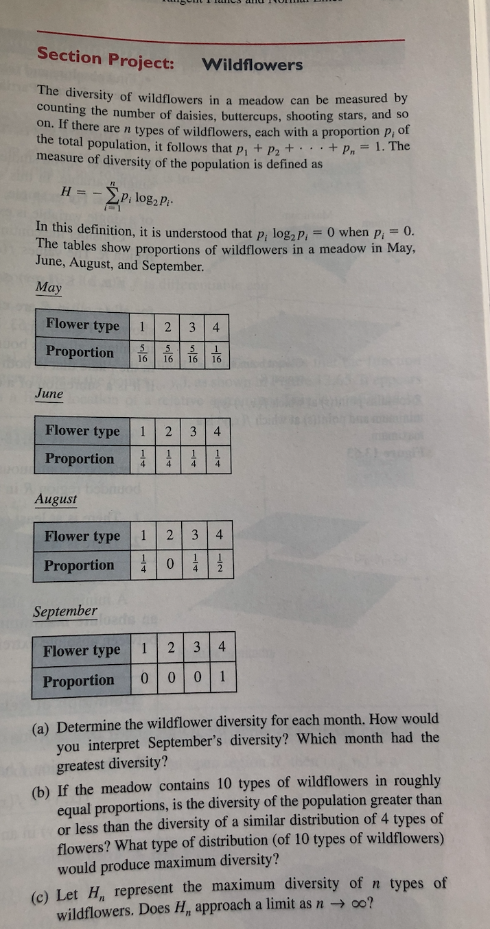 Solved Section Project: Wildflowers The diversity of | Chegg.com