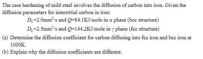 Solved The case hardening of mild steel involves the | Chegg.com